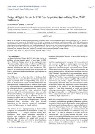 Design of Digital Circuits for ECG Data Acquisition System Using 90nm CMOS Technology | PDF