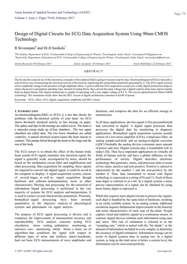 Design of Digital Circuits for ECG Data Acquisition System Using 90nm CMOS Technology | PDF