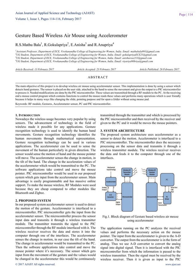 Gesture Based Wireless Air Mouse using Accelerometer | PDF