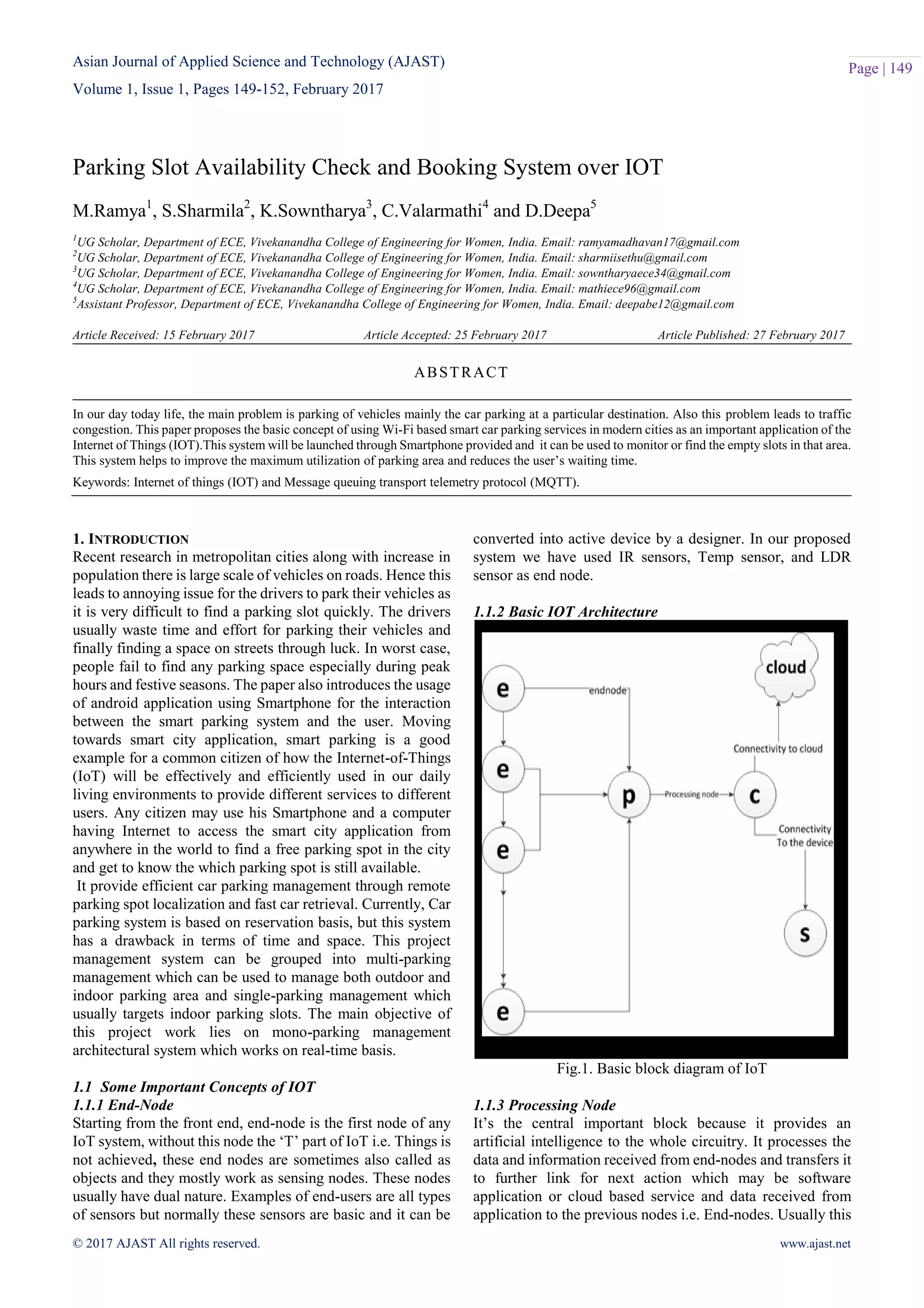 Parking Slot Availability Check and Booking System over IOT | PDF