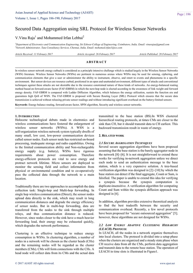 Secured Data Aggregation Using Srl Protocol For Wireless Sensor Networks Pdf Internet Of