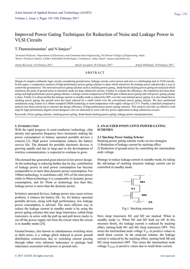 Improved Power Gating Techniques for Reduction of Noise and Leakage Power in VLSI Circuits | PDF ...