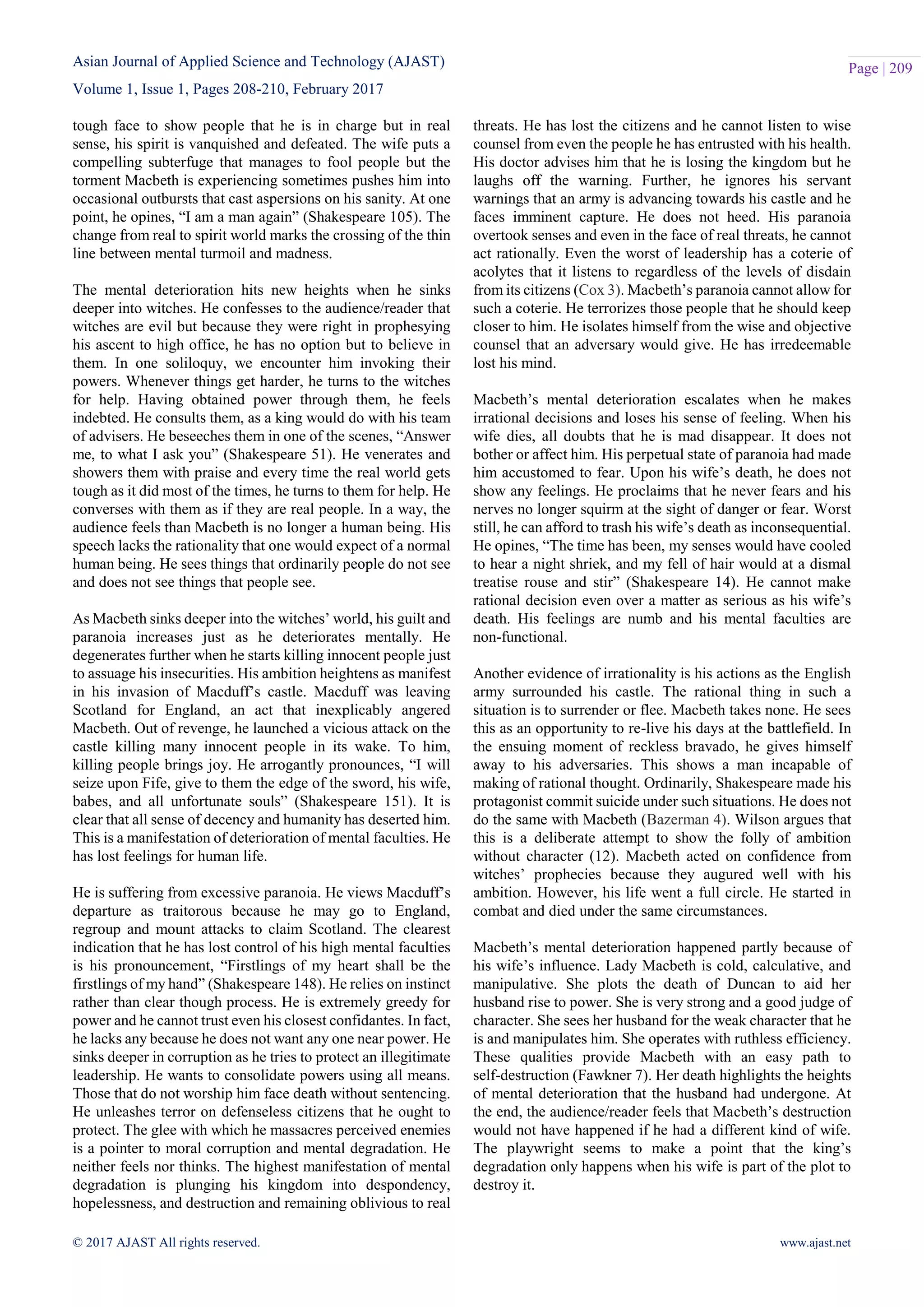 Macbeth’s Mental Deterioration | PDF