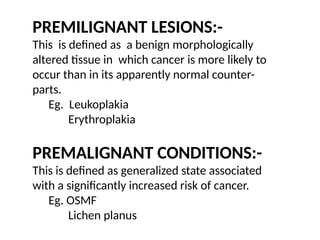 Leukoplakia, a pre malignant lesion and condition of epithelia tissue ...