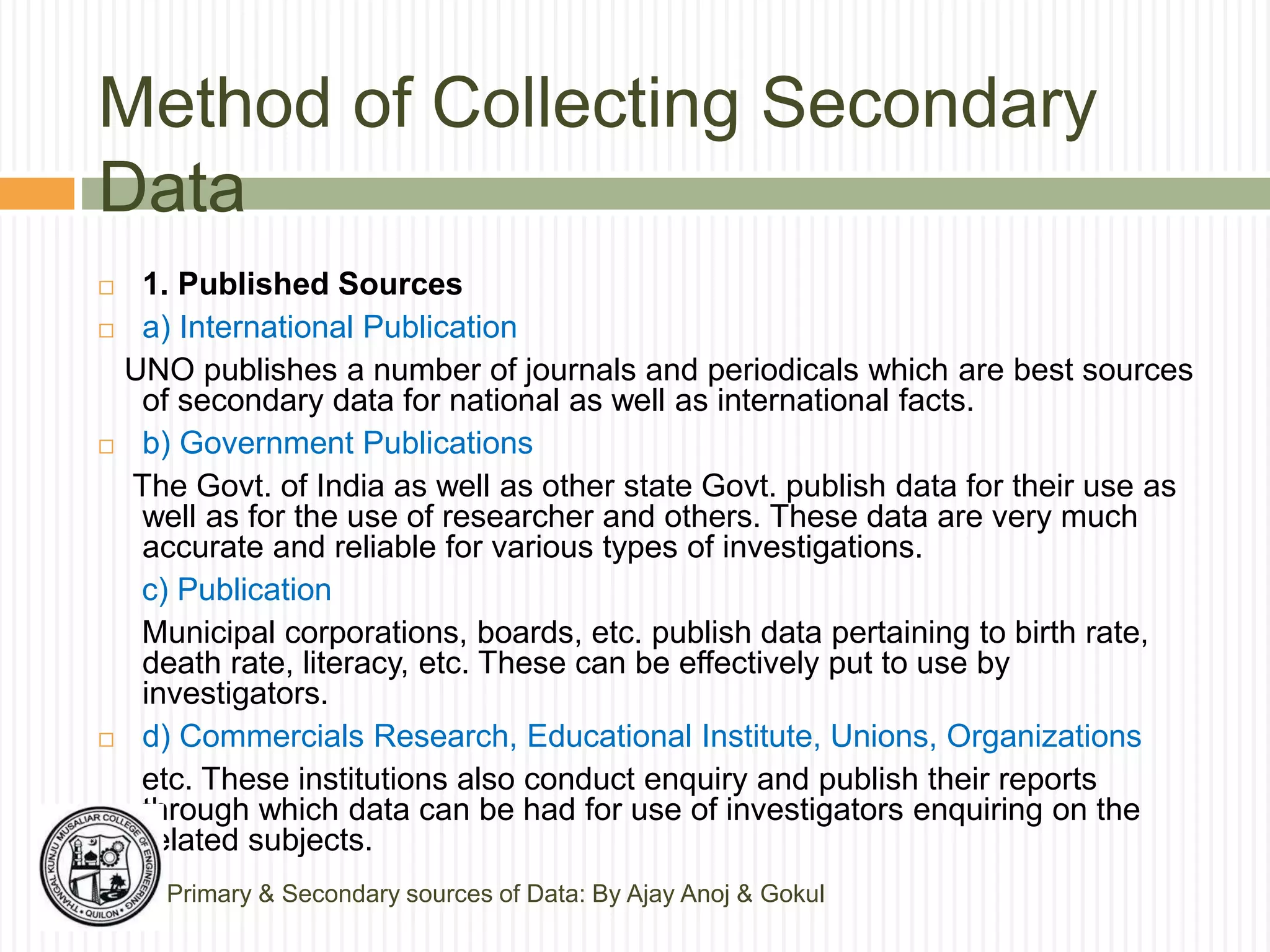 Primary And Secondary Data Collection Ajay Anoj And Gokul Potx