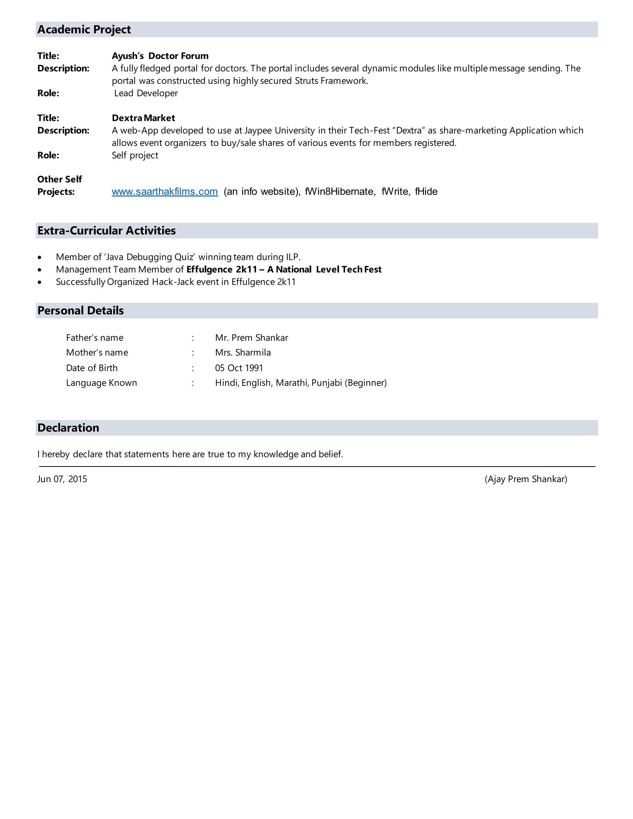 Ajay prem shankar cv | DOCX