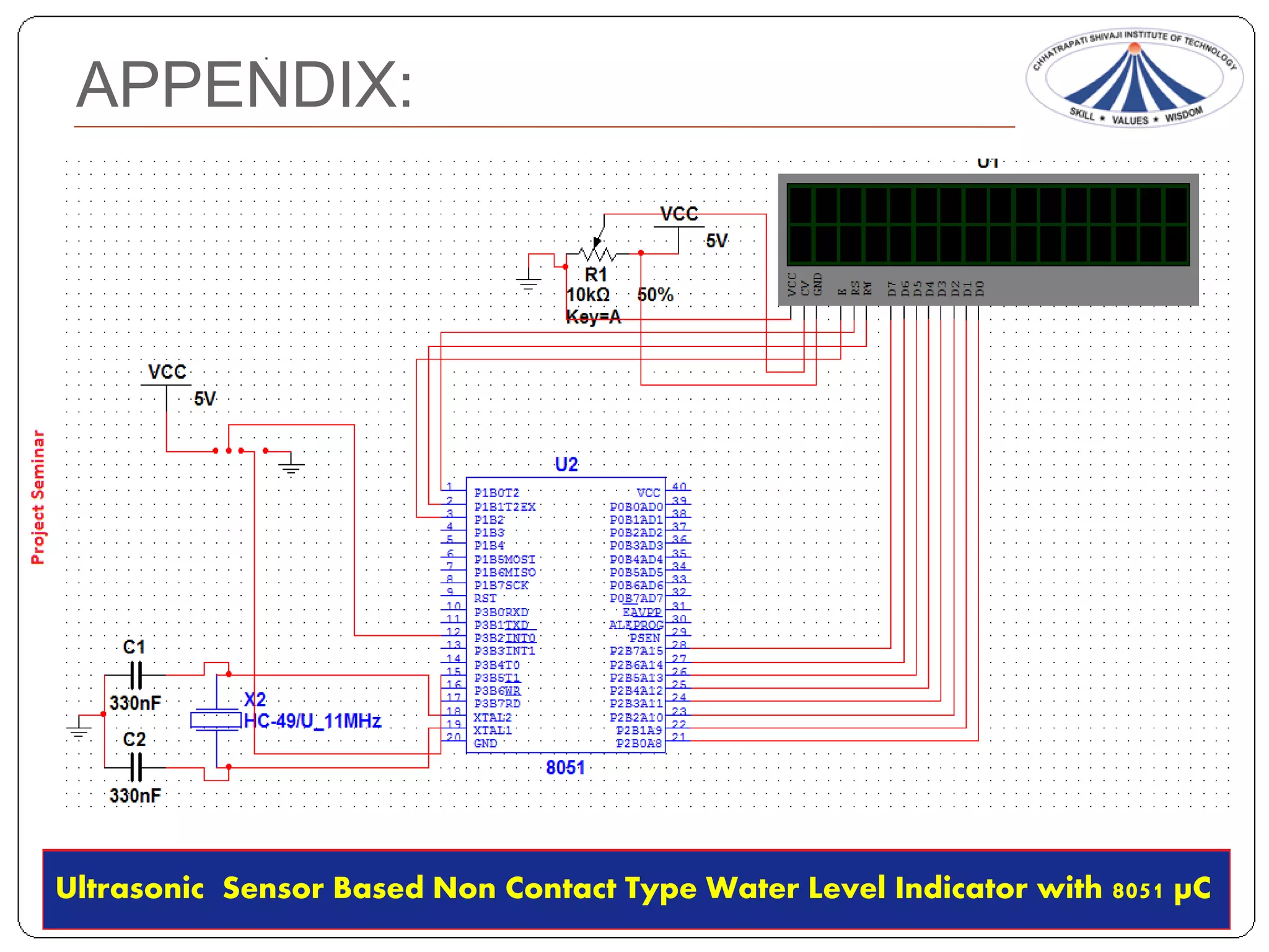 Ultrasonic based non contact type water level indicator using 8051 | PPTX