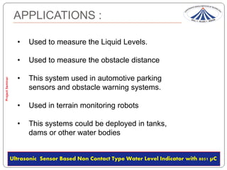 Ultrasonic based non contact type water level indicator using 8051 | PPTX