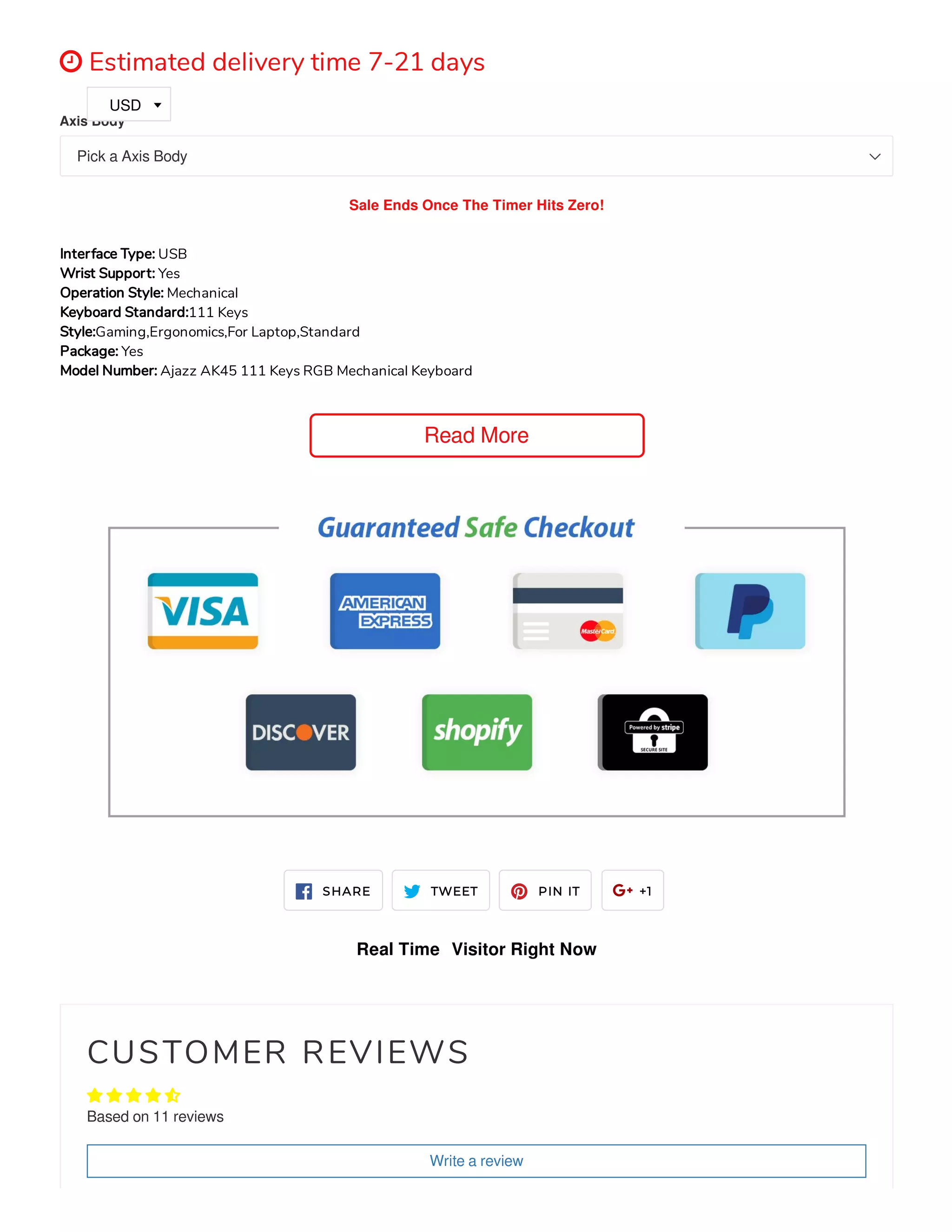 Ajazz AK45 111 Keys USB3.0 Mechanical Keyboard | PDF