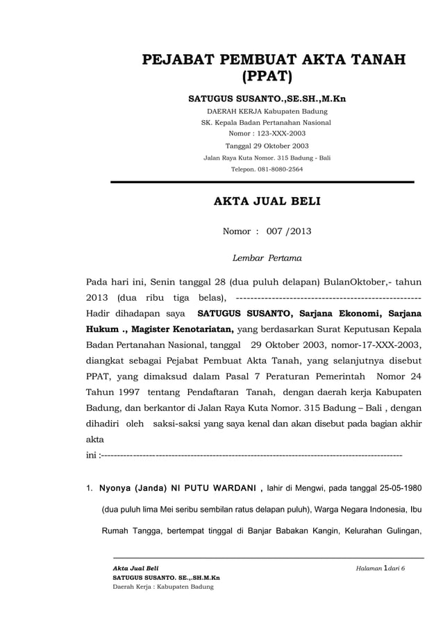 AKTA JUAL BELI ( CONTOH )