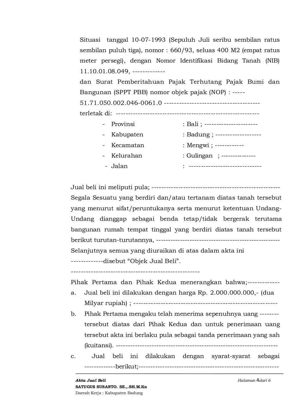 AKTA JUAL BELI ( CONTOH )