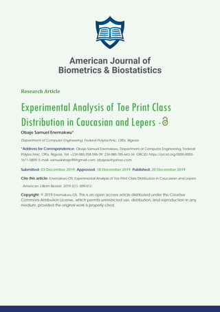 Experimental Analysis of Toe Print Class Distribution in Caucasian and ...