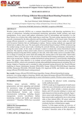 An Overview of Energy Efficient Hierarchical-Based Routing Protocols for Internet of Things ...