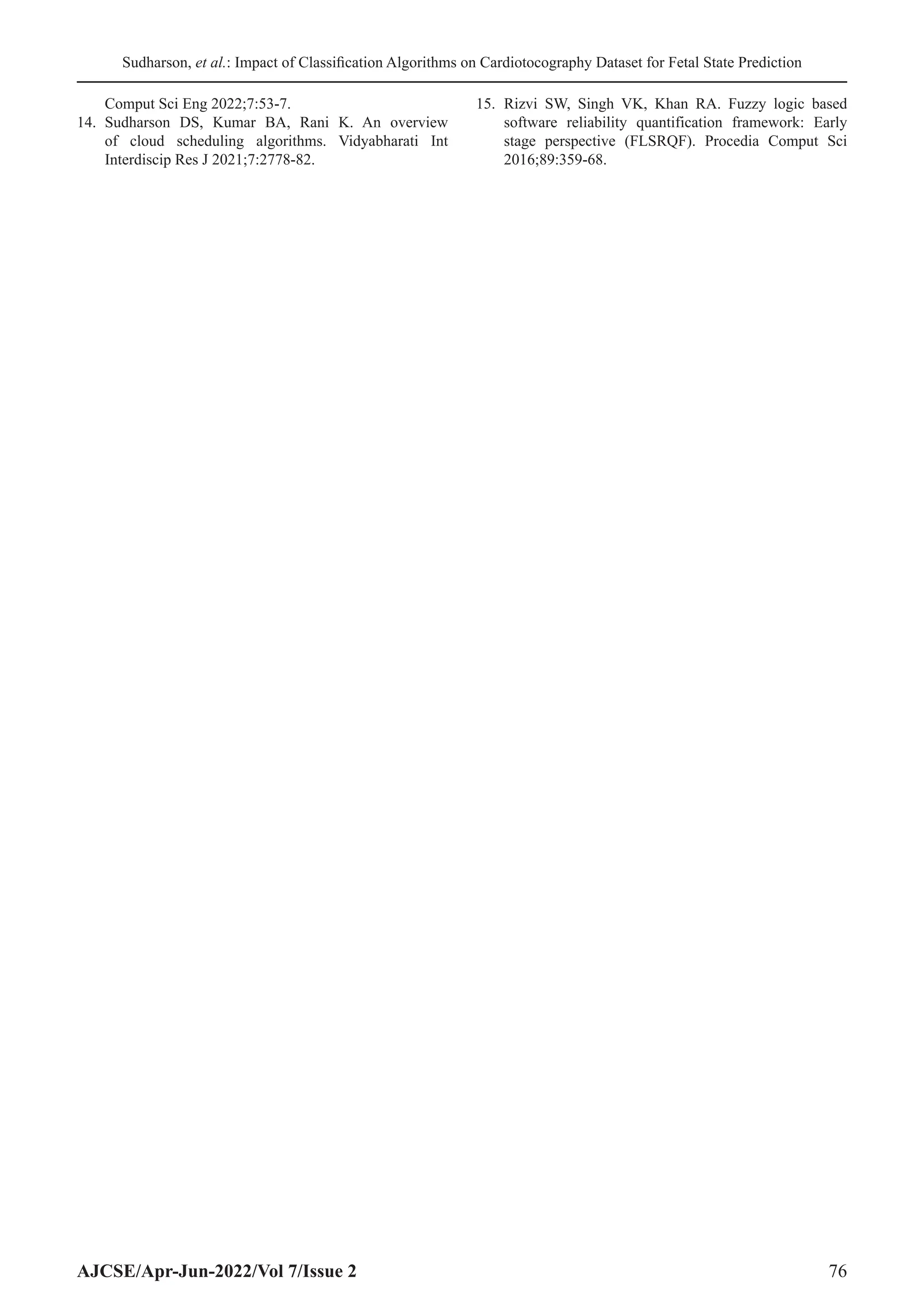 Impact Of Classification Algorithms On Cardiotocography Dataset For Fetal State Prediction Pdf