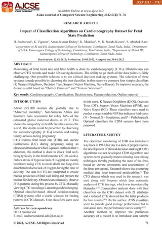 Impact of Classification Algorithms on Cardiotocography Dataset for Fetal State Prediction | PDF ...