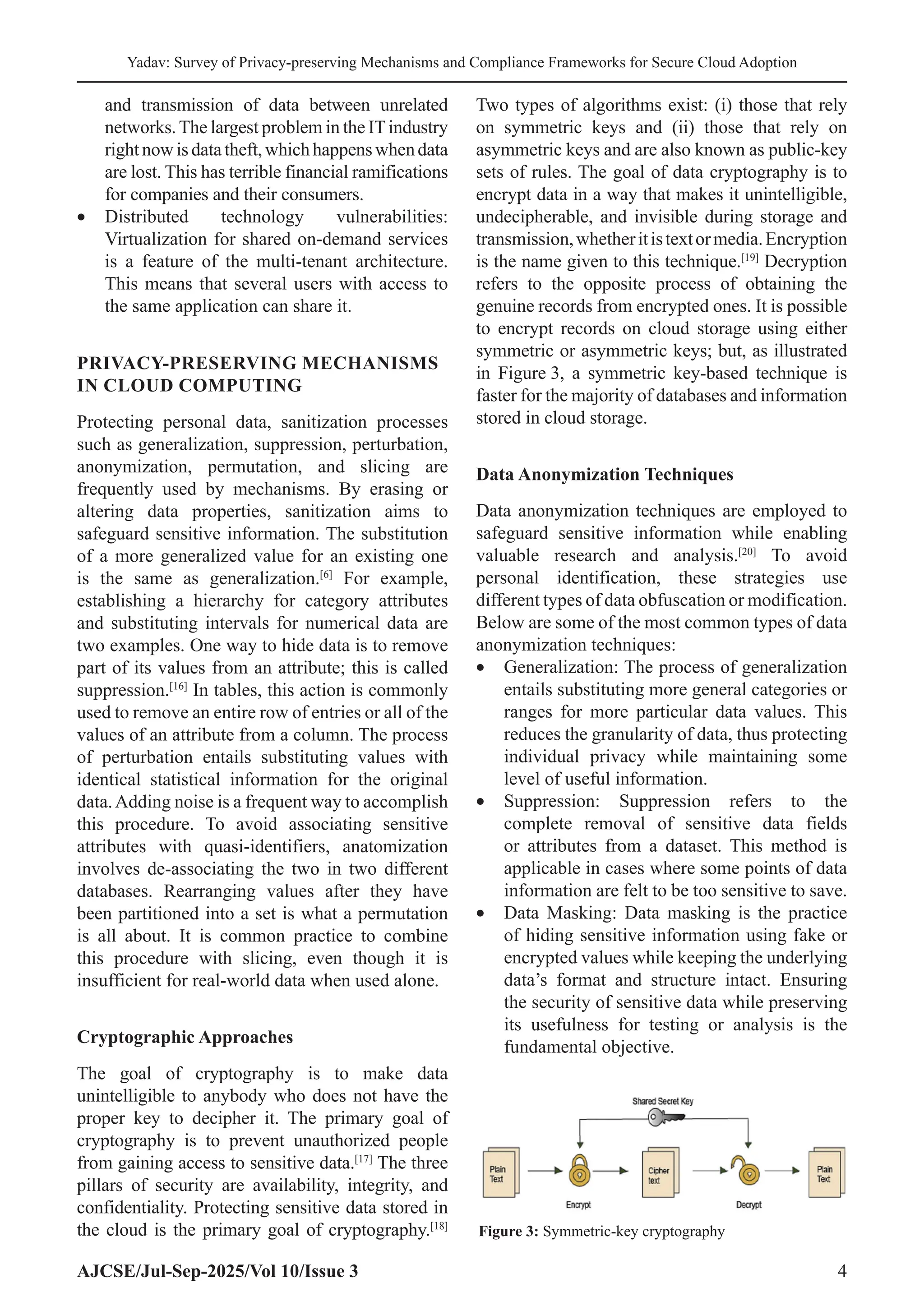 Survey of Privacy-preserving Mechanisms and Compliance Frameworks for Secure Cloud Adoption | PDF
