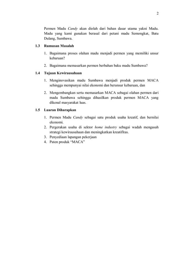 Contoh Tugas Bisnis Plan / Proposal PKM | PDF