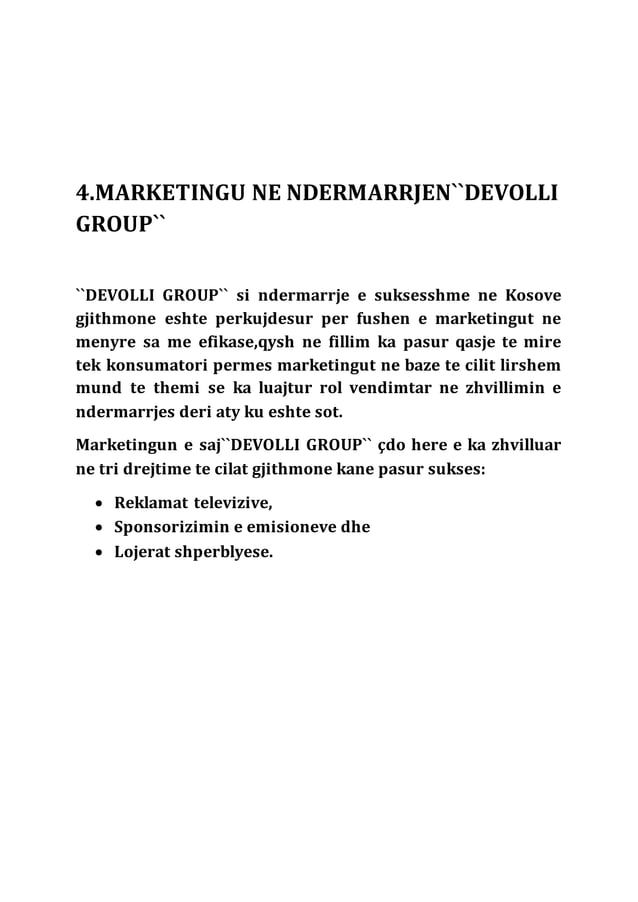 Punim Seminarik-Marketingu ne ndermarrjen "Devolli Group" | DOCX