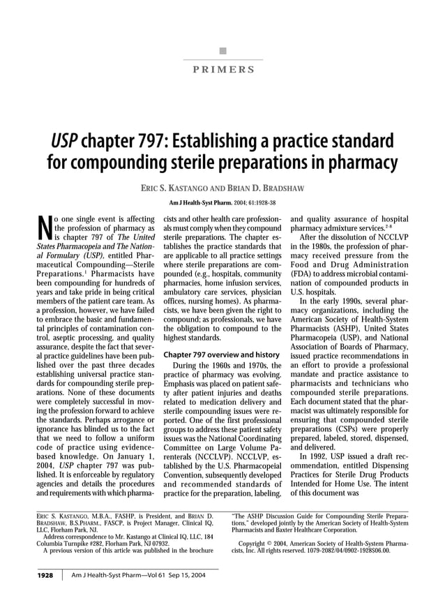 Establishing a Practice Standard for Compounding Sterile Preparations ...