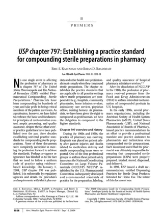Establishing a Practice Standard for Compounding Sterile Preparations in Pharmacy | PDF