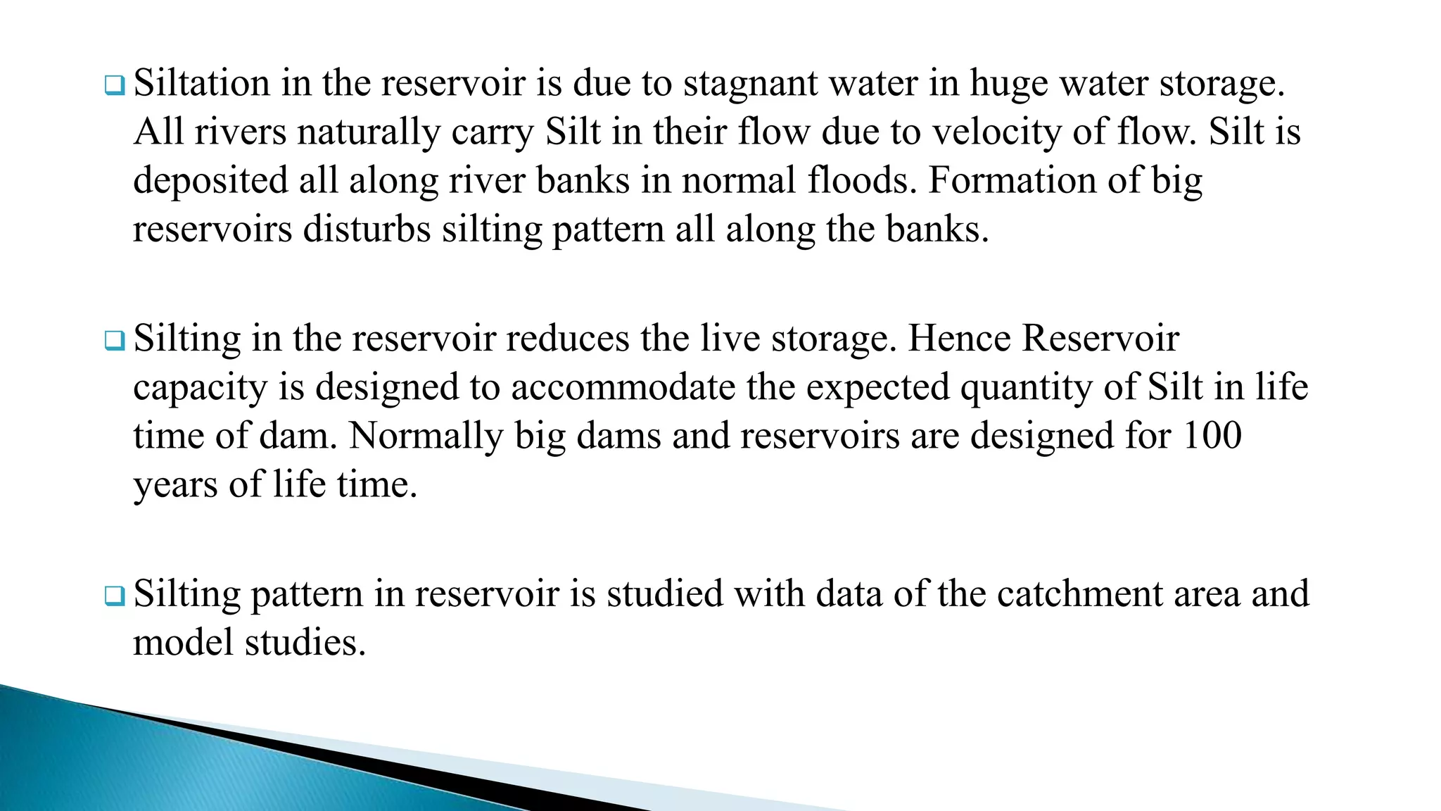 reservoir siltation and desiltation | PPTX