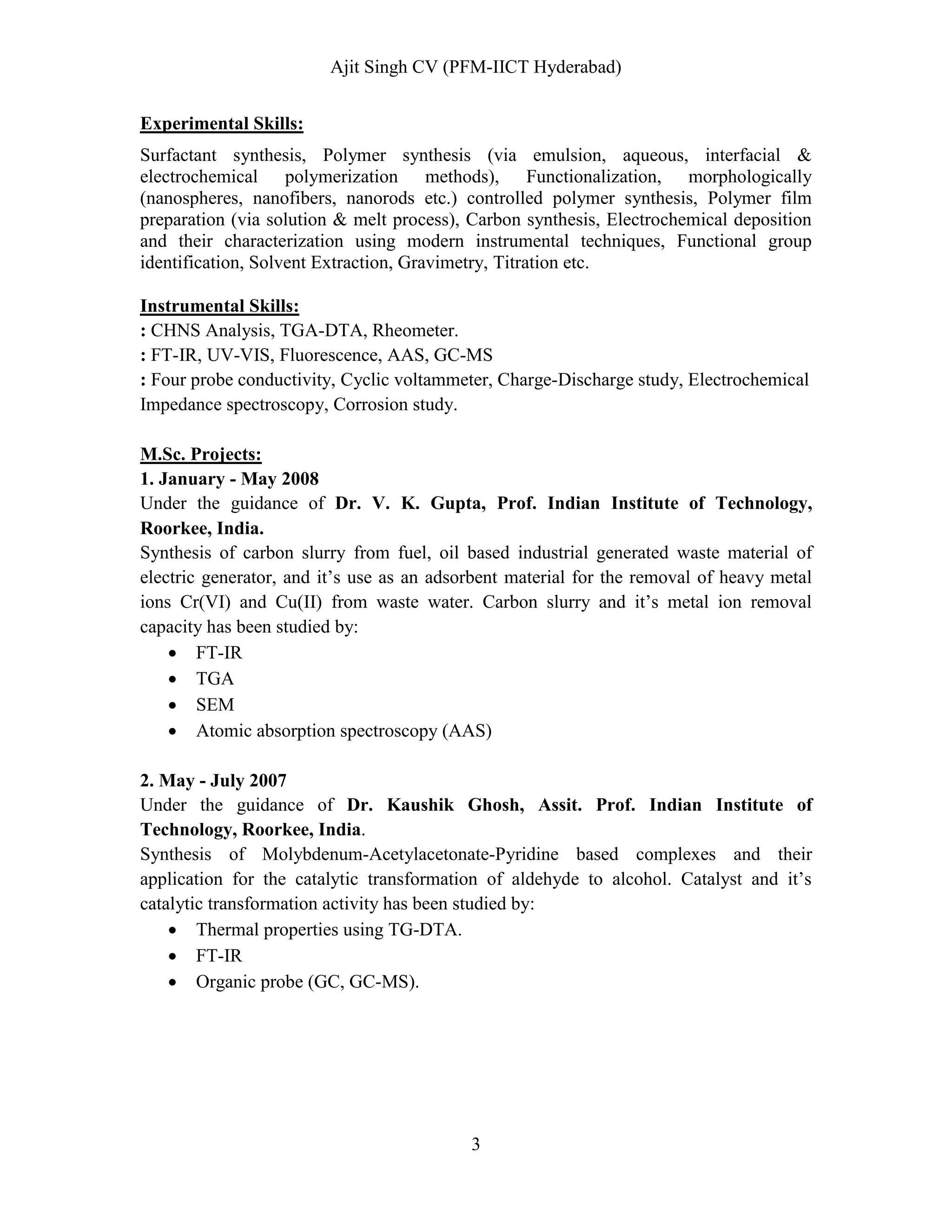 Ajit cv job | PDF | Chemistry | Science