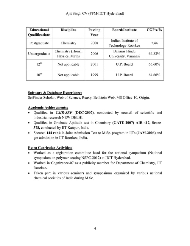 Ajit cv job | PDF | Chemistry | Science