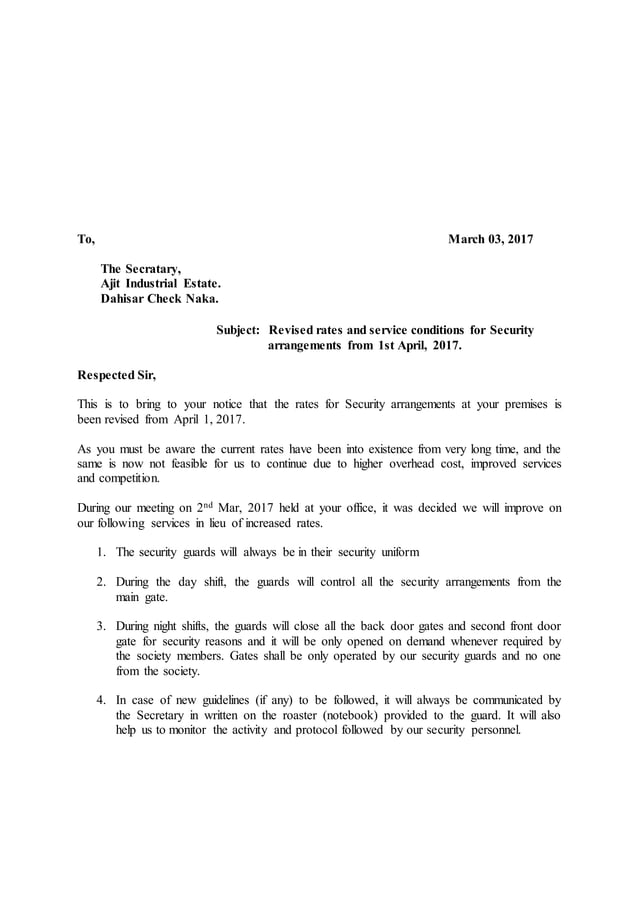 letter format for security personnel | DOCX | Business | Business and ...