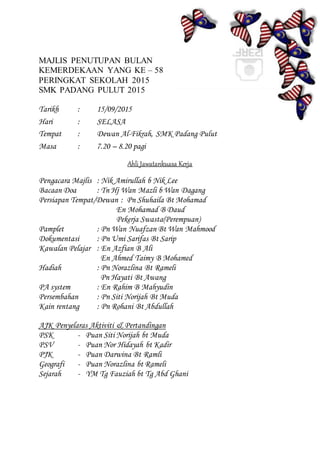 Ajk program penutupan merdeka 58 | DOCX