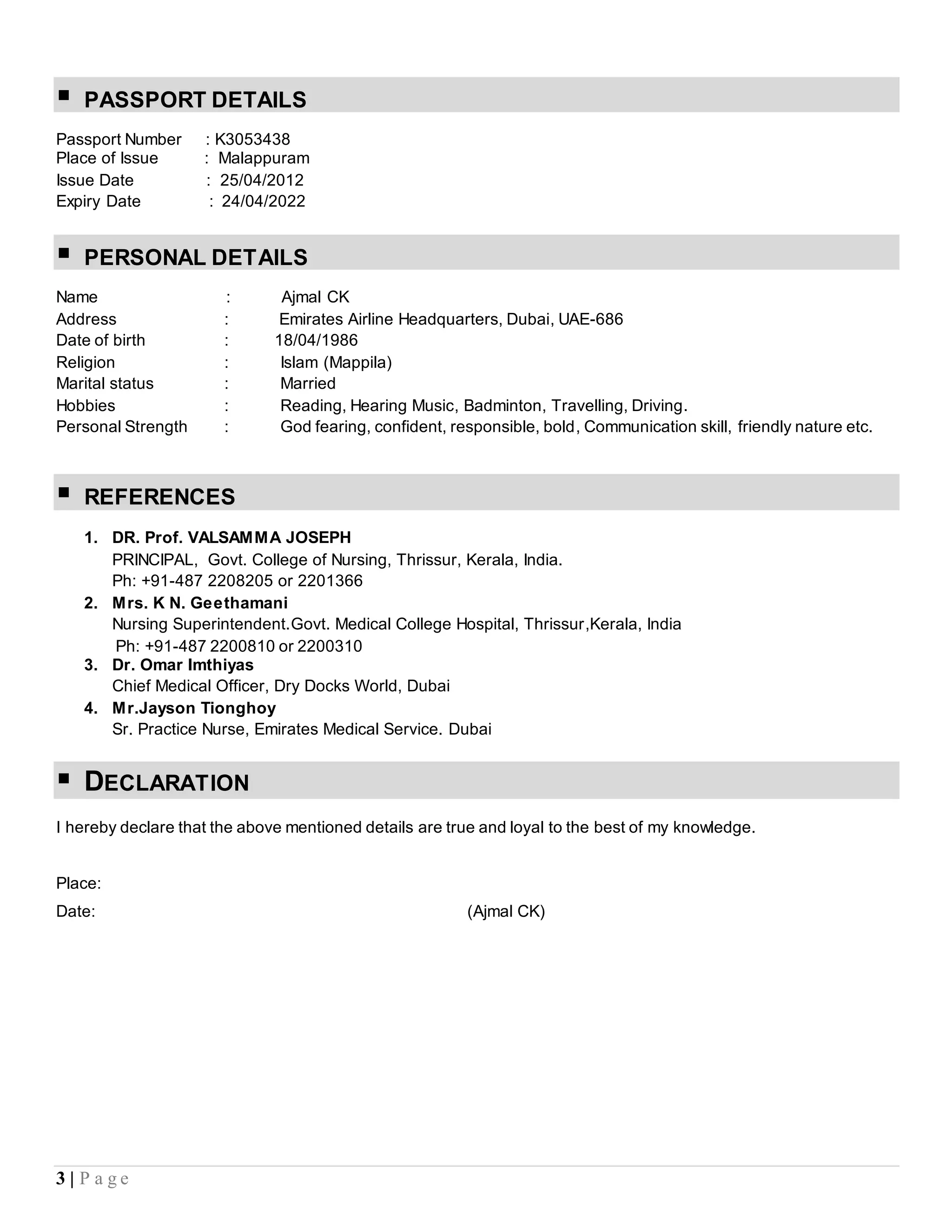 Ajmal ck cv new | DOCX | First Aid | Injuries