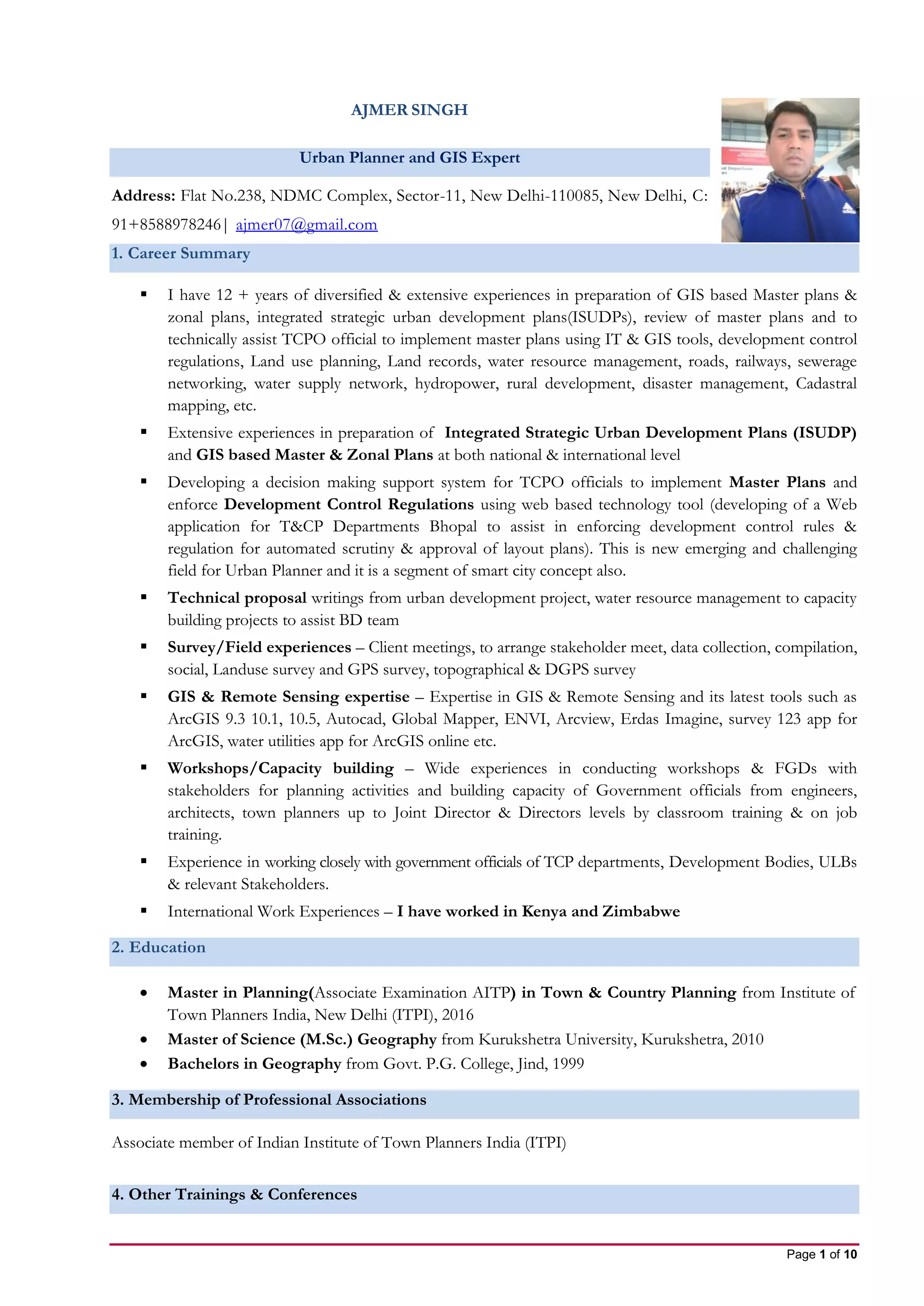Ajmer singh CV- Urban Planner & GIS expert | PDF
