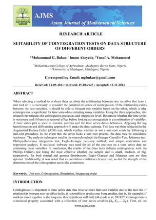 SUITABILITY OF COINTEGRATION TESTS ON DATA STRUCTURE OF DIFFERENT ...