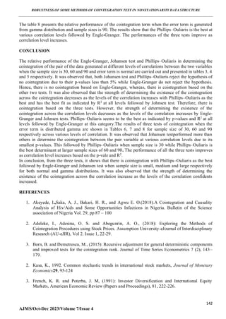 SUITABILITY OF COINTEGRATION TESTS ON DATA STRUCTURE OF DIFFERENT ...