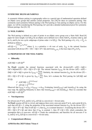 SYMMETRIC BILINEAR CRYPTOGRAPHY ON ELLIPTIC CURVE AND LIE ALGEBRA | PDF