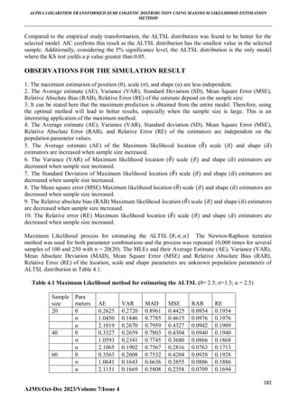 ALPHA LOGARITHM TRANSFORMED SEMI LOGISTIC DISTRIBUTION USING MAXIMUM LIKELIHOOD ESTIMATION ...