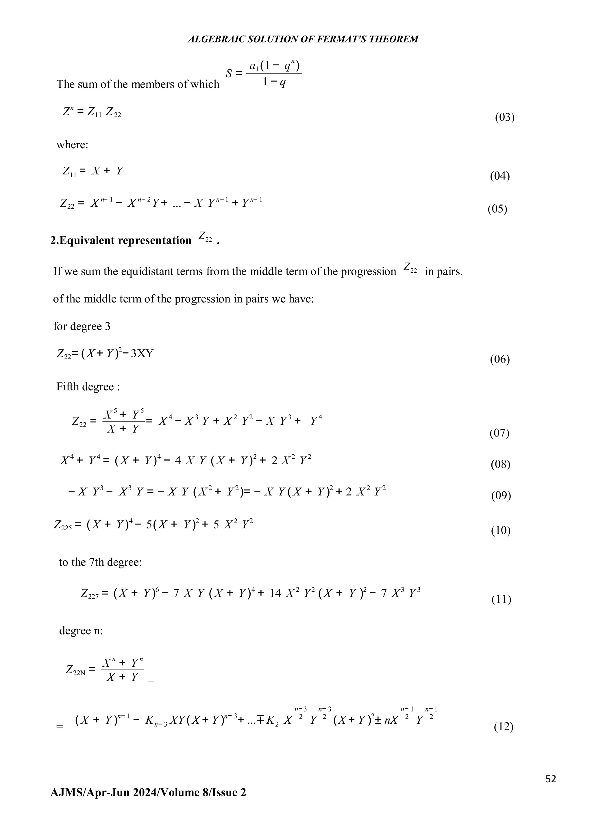 ALGEBRAIC SOLUTION OF FERMAT'S THEOREM (MATHEMATICS, NUMBER THEORY) | PDF