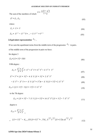 ALGEBRAIC SOLUTION OF FERMAT'S THEOREM (MATHEMATICS, NUMBER THEORY) | PDF