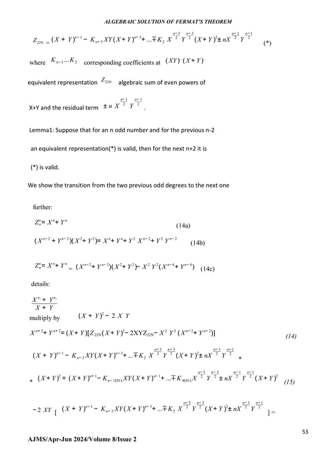 ALGEBRAIC SOLUTION OF FERMAT'S THEOREM (MATHEMATICS, NUMBER THEORY) | PDF
