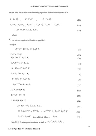 ALGEBRAIC SOLUTION OF FERMAT'S THEOREM (MATHEMATICS, NUMBER THEORY) | PDF