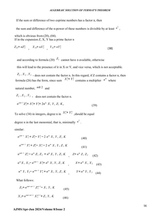 ALGEBRAIC SOLUTION OF FERMAT'S THEOREM (MATHEMATICS, NUMBER THEORY) | PDF