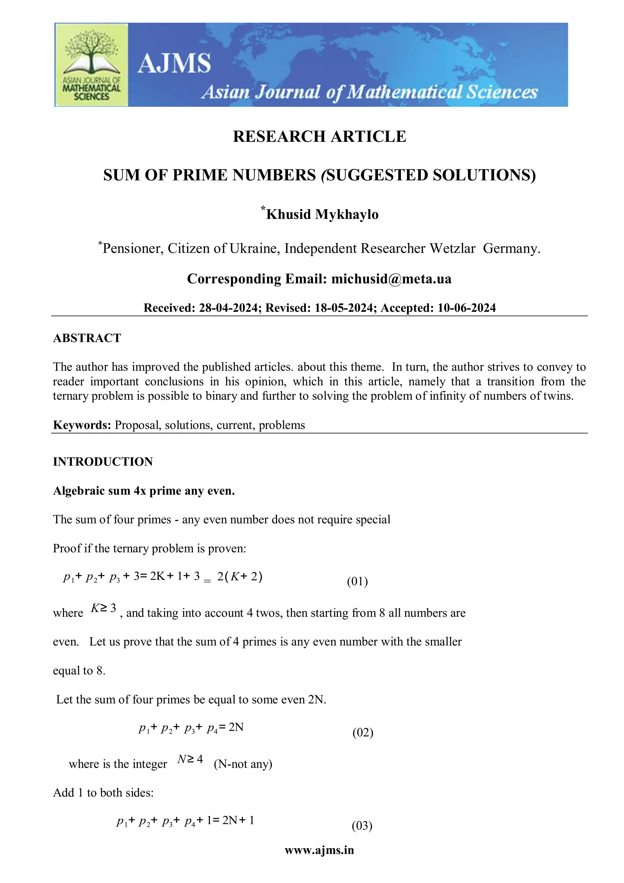 SUM OF PRIME NUMBERS (SUGGESTED SOLUTIONS) | PDF