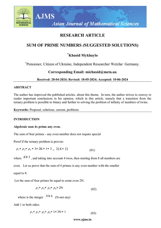 SUM OF PRIME NUMBERS (SUGGESTED SOLUTIONS) | PDF