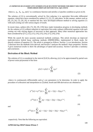 AN IMPROVED MULTI-DERIVATIVE HYBRID LINEAR MULTISTEP METHODS FOR DIRECT SOLUTION OF THIRDORDER ...