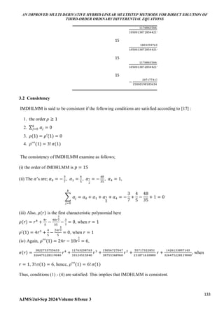 AN IMPROVED MULTI-DERIVATIVE HYBRID LINEAR MULTISTEP METHODS FOR DIRECT SOLUTION OF THIRDORDER ...