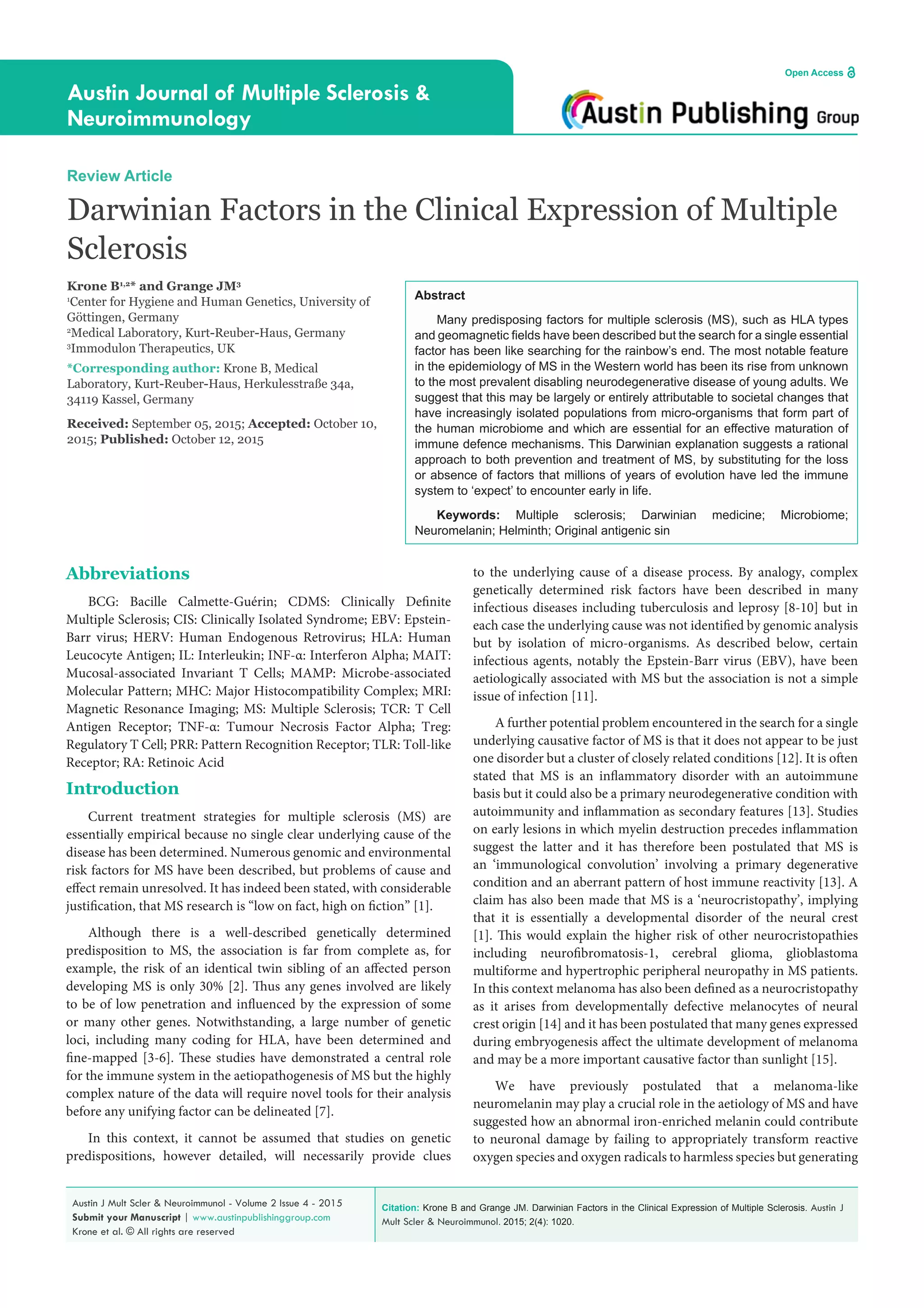 Austin Journal of Multiple Sclerosis & Neuroimmunology | PDF