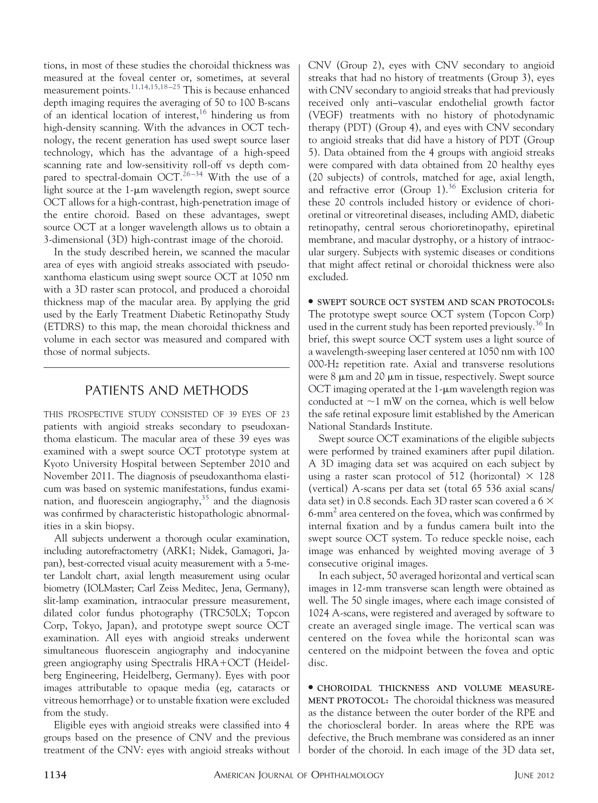 Macular Choroidal Thickness and Volume in Eyes With Angioid Streaks Measured by Swept Source OCT ...