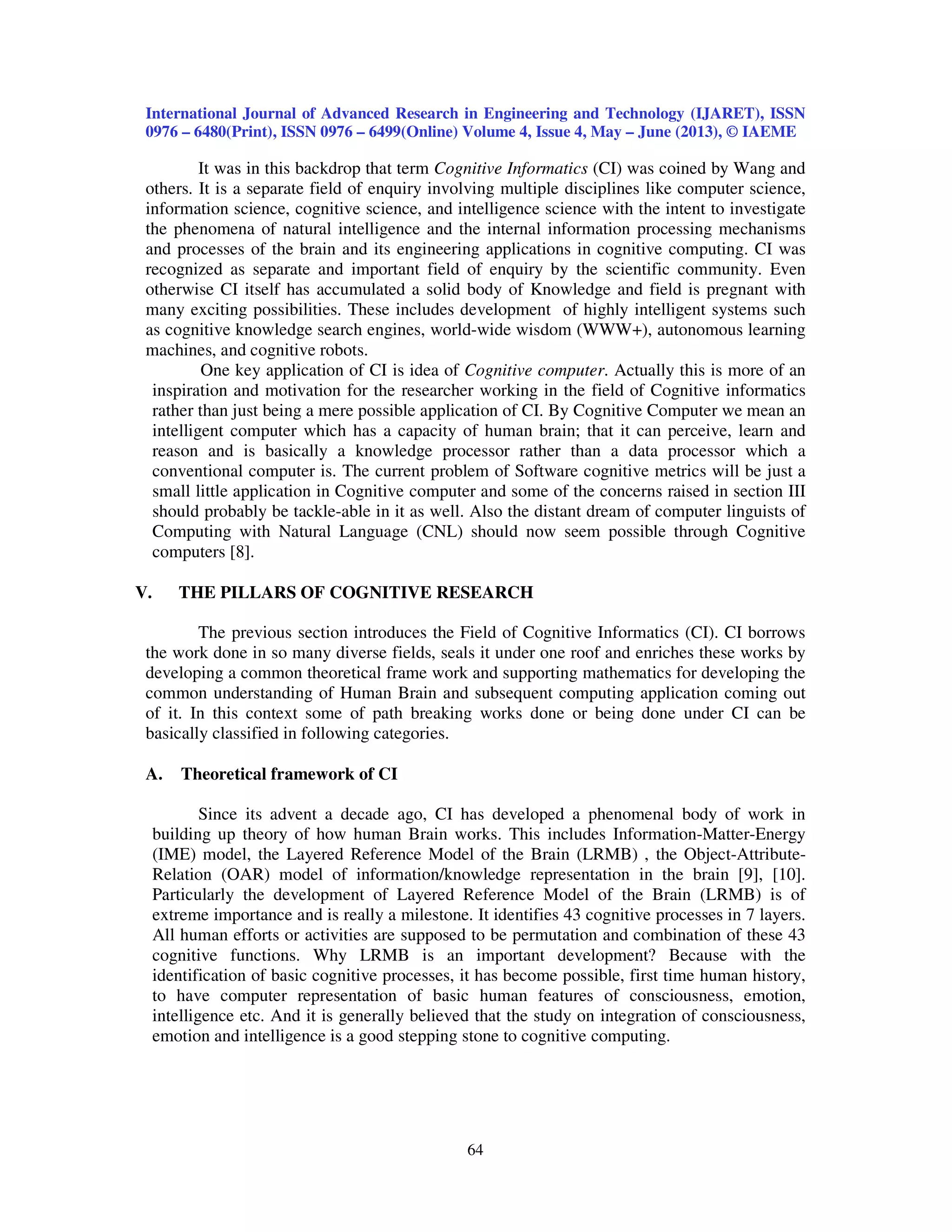 A Journey From Cognitive Metrics To Cognitive Comput Pdf