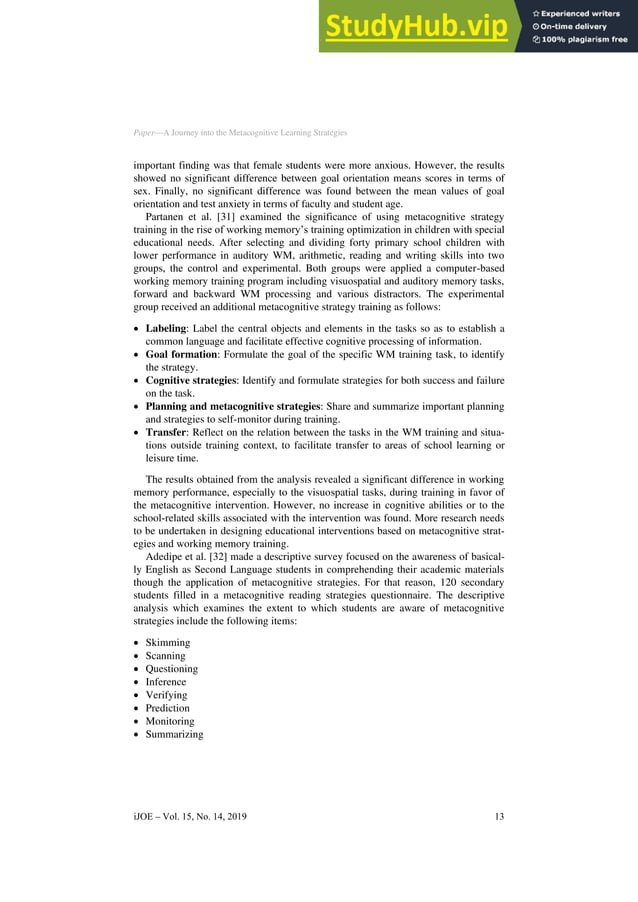 A Journey Into The Metacognitive Learning Strategies | PDF