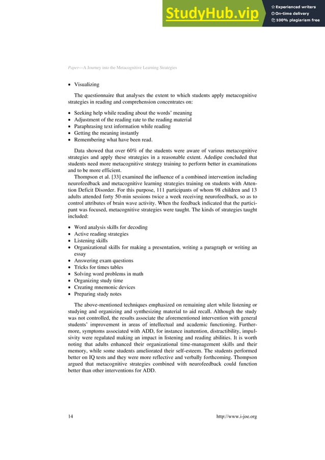 A Journey Into The Metacognitive Learning Strategies | PDF