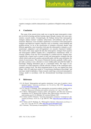 A Journey Into The Metacognitive Learning Strategies | PDF